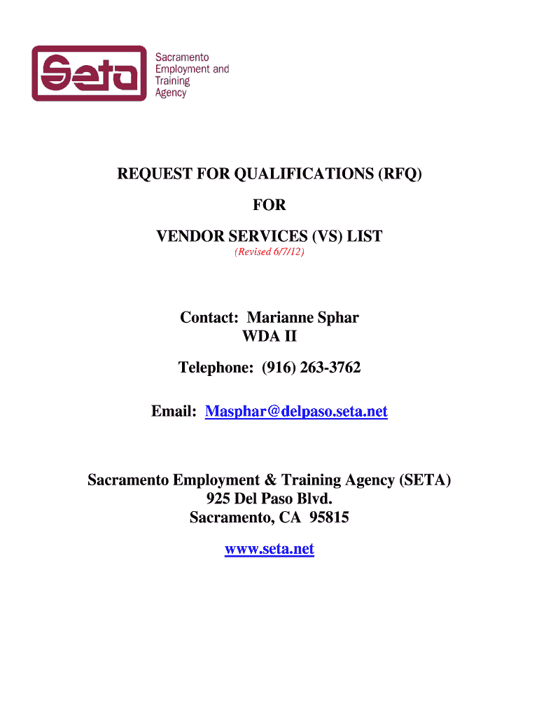 Fillable Online seta Revised Vendor Services RFQ final 6-7-12 .doc Fax ...