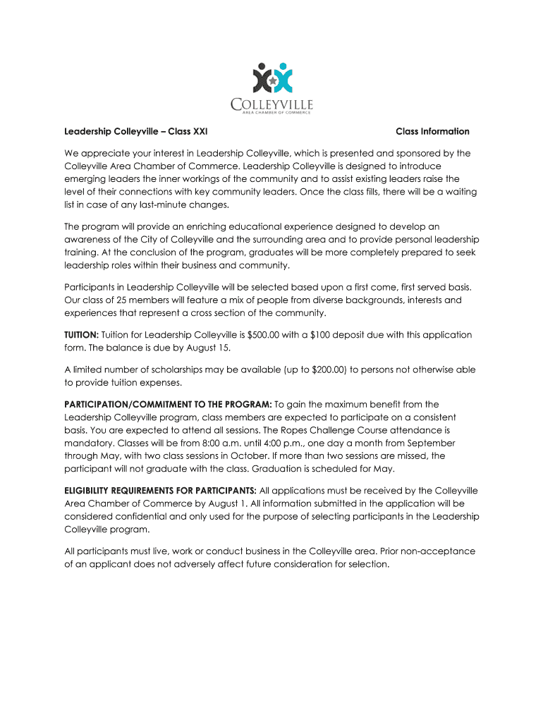 Fillable Online Leadership Colleyville Class XXI Class Information Fax ...