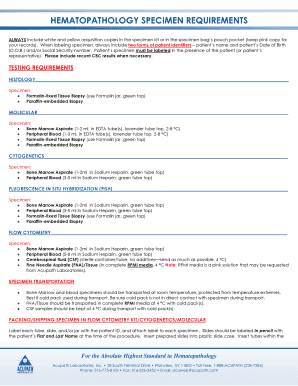 Fillable Online HEMATOPATHOLOGY SPECIMEN REQUIREMENTS Fax Email Print ...