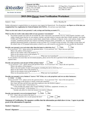 Fillable Online massbay 2015-2016 Parent Asset Verification Worksheet ...