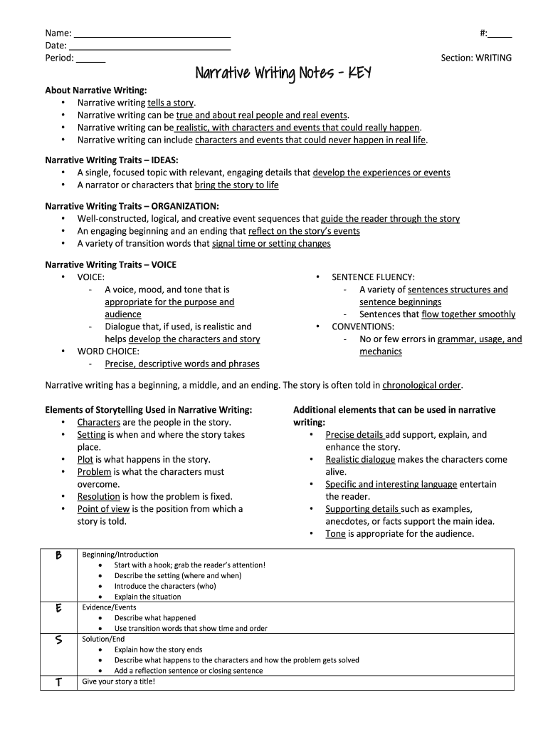 Fillable Online Narrative Writing Notes KEY Fax Email Print PdfFiller Fillable Online Narrative Writing Notes KEY Fax Email Print PdfFiller