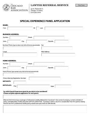 Fillable Online chicagobar SPECIAL EXPERIENCE PANEL APPLICATION ...