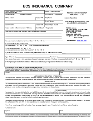 Fillable Online culturalvistas BCS INSURANCE COMPANY - culturalvistas ...