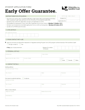 Fillable Online usc edu Early Offer Guarantee - Student Application ...