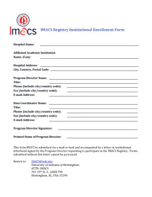 Fillable Online ishlt IMACS Registry Institutional Enrollment Form Fax ...