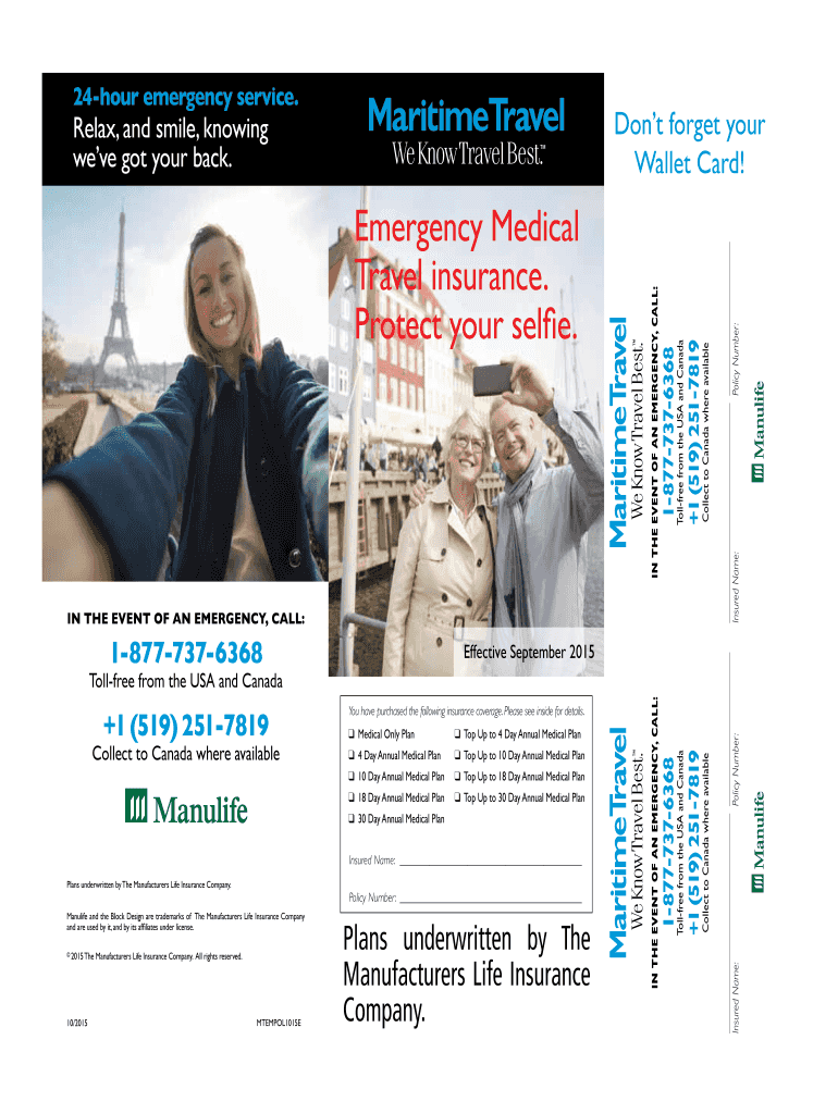 Fillable Online Emergency Medical Travel insurance Fax Email Print ...