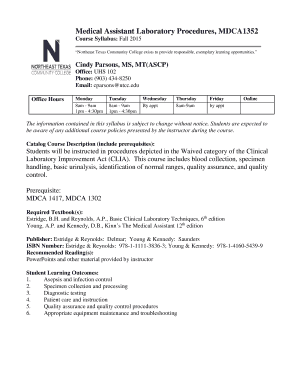 Fillable Online Medical Assistant Laboratory Procedures, MDCA1352 Fax ...