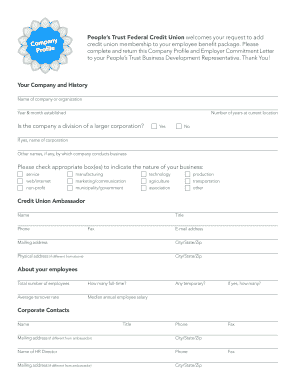 Fillable Online peoplestrustfcu Company Profile - Peoples Trust FCU Fax ...