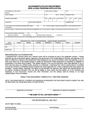 Fillable Online sacda SACRAMENTO POLICE DEPARTMENT RIDE ALONG PROGRAM ...