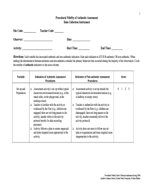 Fillable Online Procedural Fidelity of Authentic Assessment Data ...
