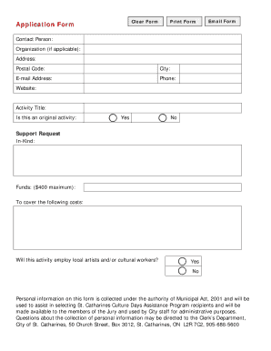 Fillable Online stcatharines Application Form Clear Form Print Form ...