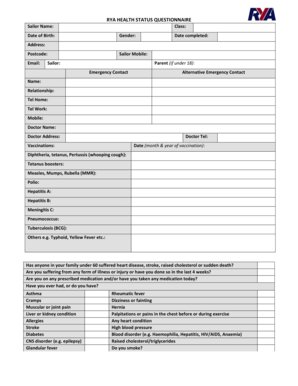 Fillable Online HEALTH STATUS QUESTIONNAIRE - ryaorguk Fax Email Print ...