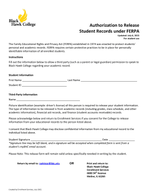 Fillable Online bhc Authorization to Release Student Records under FERPA Fax Email Print - pdfFiller
