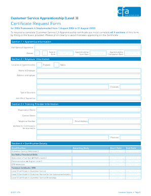 Fillable Online Customer Service Apprenticeship Level 3 Certificate Fax ...