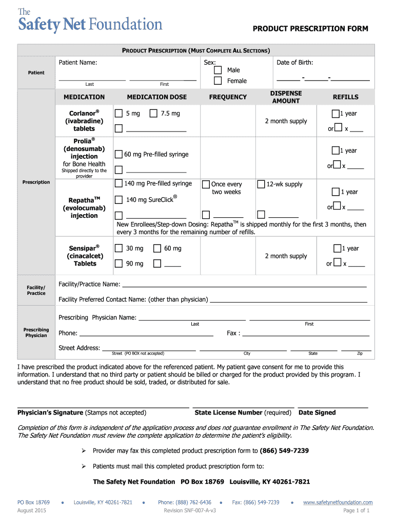 Fillable Online PRODUCT PRESCRIPTION (MUST COMPLETE ALL SECTIONS) Fax ...