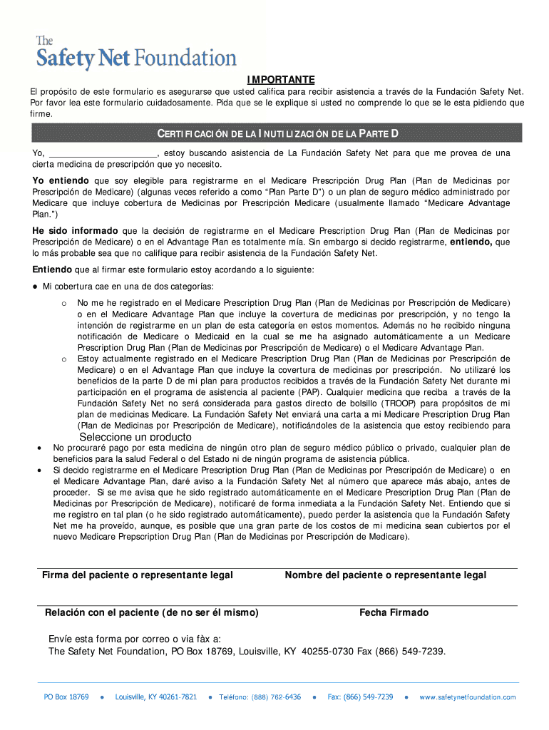Fillable Online IMPORTANTE - The Safety Net Foundation Fax Email Print ...