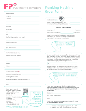 Fillable Online PUSHING THE ENVEL PE Franking Machine Order Form Fax ...