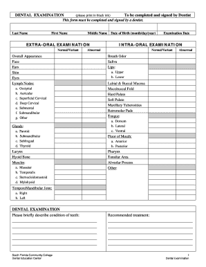 Fillable Online southflorida EXTRA-ORAL EXAMINATION INTRA-ORAL ...