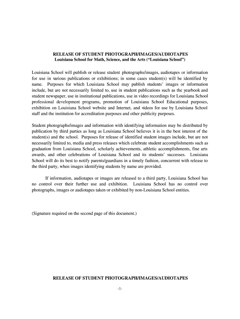 Fillable Online lsmsa RELEASE OF STUDENT PHOTOGRAPHIMAGESAUDIOTAPES ...