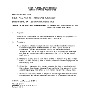 Fillable Online TITLE: FINAL PAYCHECK TERMINATED EMPLOYMENT Fax Email ...