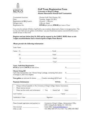 Fillable Online Golf Team Registration Form - University of Kings ...