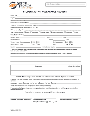 Fillable Online southflorida Student Activities Activity Clearance ...