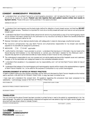 Fillable Online CONSENT - MAMMOGRAPHY PROCEDURE Fax Email Print - pdfFiller