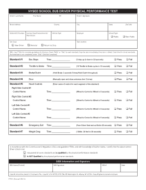 Fillable Online NYSED SCHOOL BUS DRIVER PHYSICAL PERFORMANCE TEST Fax ...