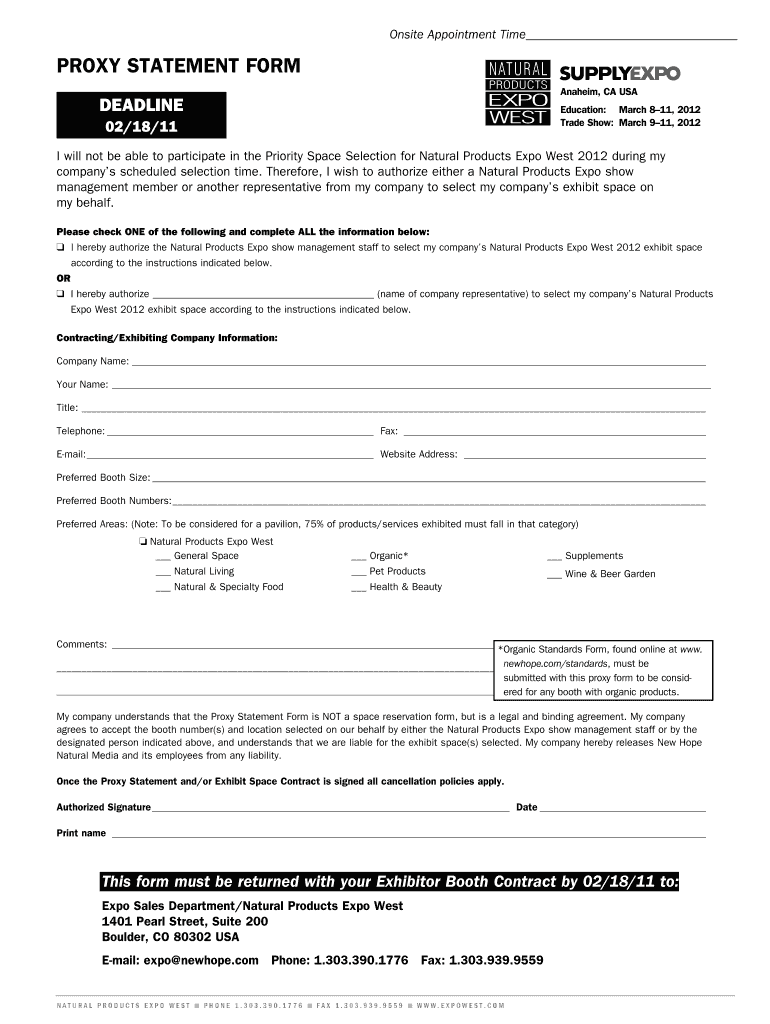 Fillable Online Proxy statement form - Expo West Fax Email Print ...