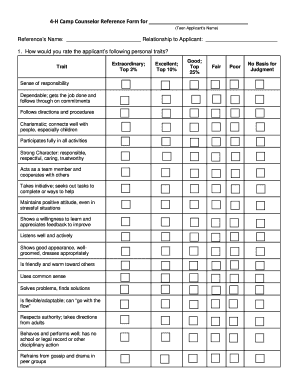 Fillable Online pwc4h 4-H Camp Counselor Reference Form for Fax Email ...