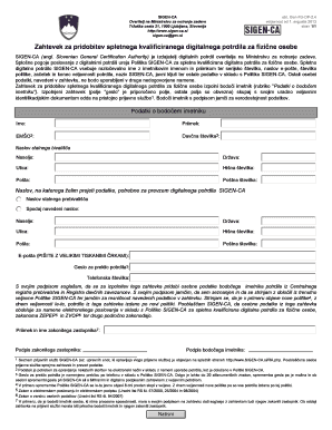 Fillable Online Zahtevek za pridobitev spletnega kvalificiranega ...