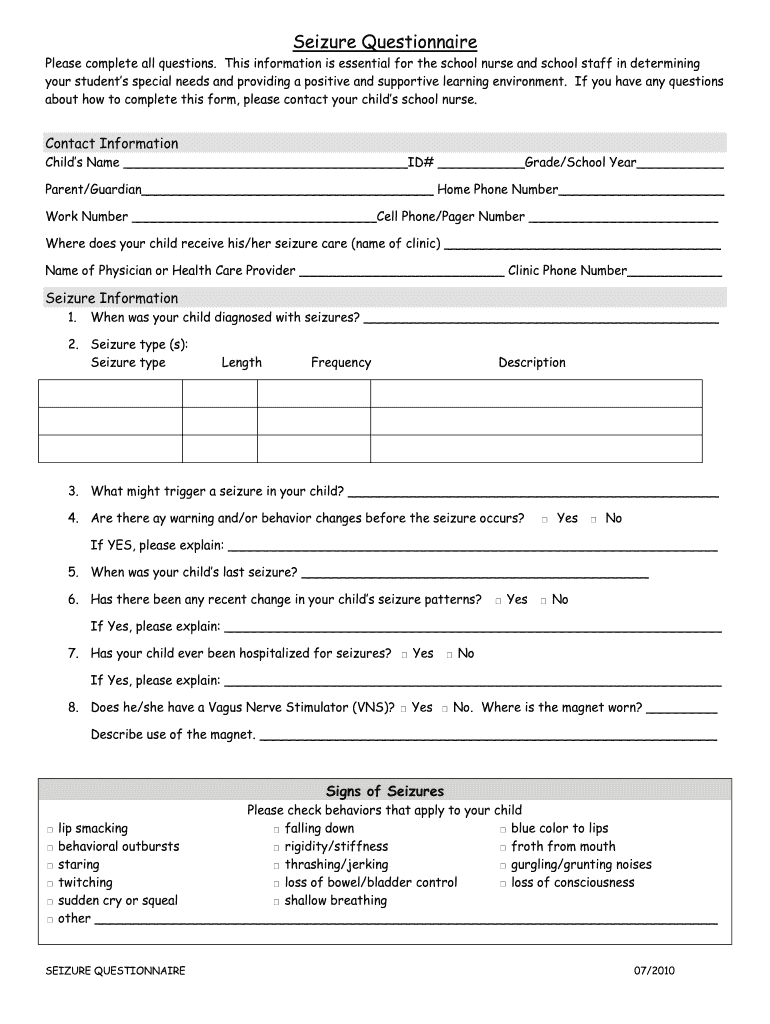 Fillable Online qps Seizure Questionnaire - qpsorg Fax Email Print ...
