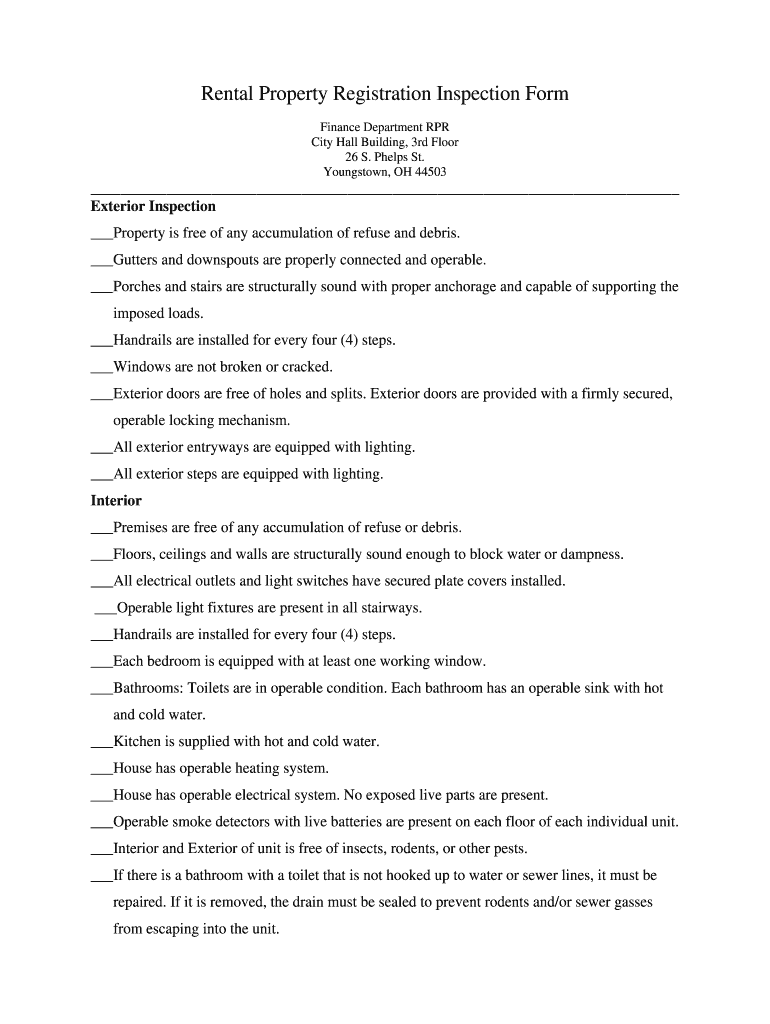 Fillable Online Rental Property Registration Inspection Form Fax Email ...