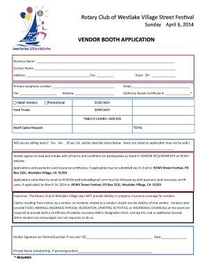 Fillable Online Vendor Booth Application - Net Fax Email Print - pdfFiller