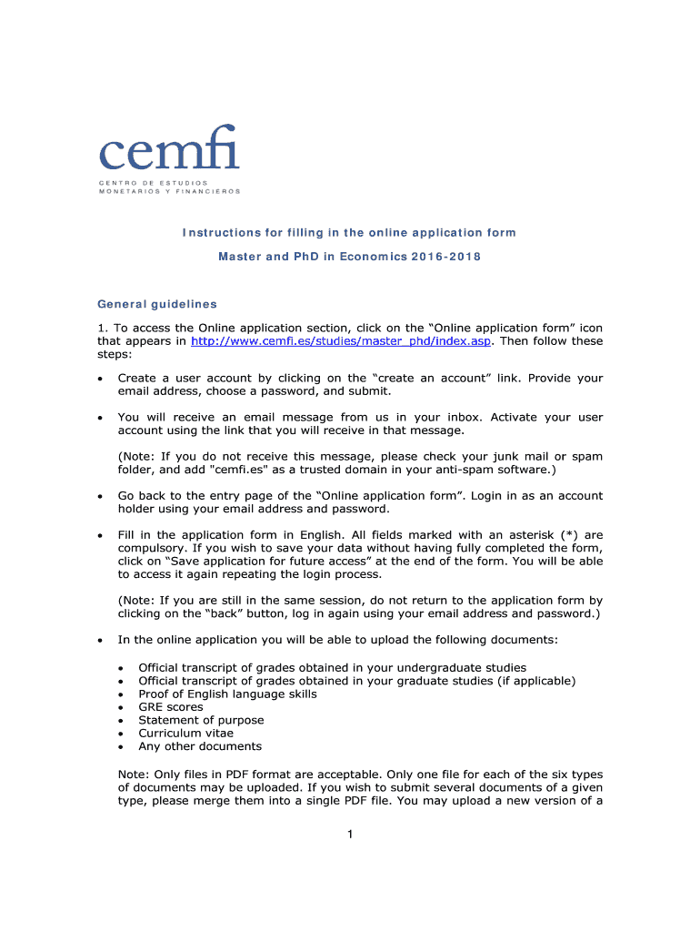 Fillable Online cemfi I nstructions for filling in the online ...