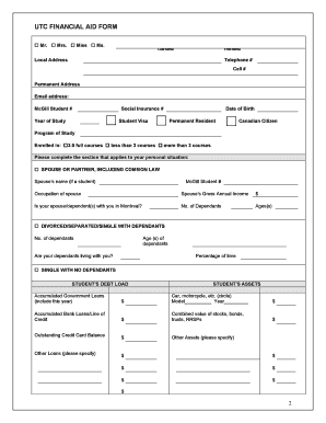 Fillable Online UTC FINANCIAL AID FORM Fax Email Print - pdfFiller