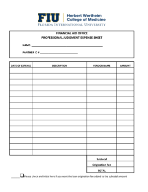 FINANCIAL AID OFFICE PROFESSIONAL JUDGMENT EXPENSE SHEET - Medicine Fiu ...