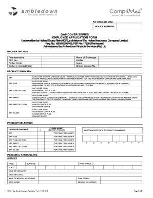Fillable Online GAP COVER SERIES EMPLOYEE APPLICATION FORM Underwritten ...