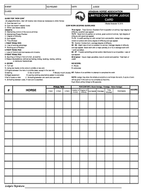 Fillable Online arabianhorses COW WORK SCORING GUIDELINES 1 POINT ...