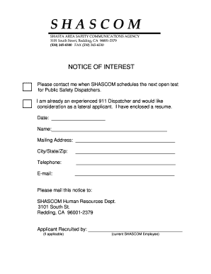 Fillable Online Notice of Interest Form - shascom 9-1-1 Fax Email Print ...