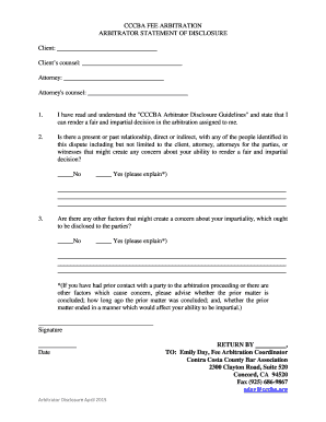 Fillable Online cccba CCCBA FEE ARBITRATION ARBITRATOR STATEMENT OF ...