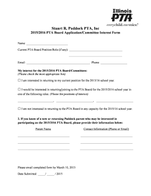 Fillable Online paddockpta Stuart R Paddock PTA Inc 20152016 PTA Board ...