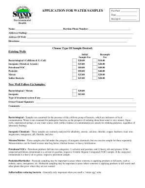 Fillable Online APPLICATION FOR WATER SAMPLES - Stanly County Fax Email ...