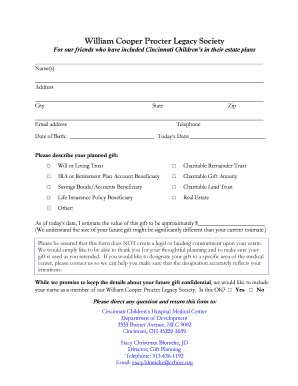 Fillable Online William Cooper Procter Legacy Society Fax Email Print ...