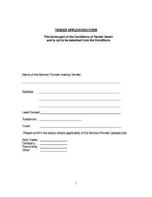 Fillable Online TENDER APPLICATION FORM This forms part of the ...