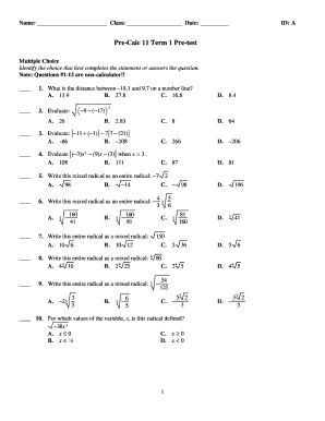 Fillable Online Pre-Calc 11 Term 1 Pre-test - schoolssd68bcca Fax Email ...