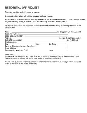 Fillable Online RESIDENTIAL OFF REQUEST Fax Email Print - pdfFiller