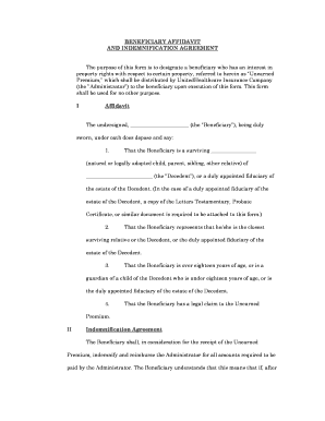 Fillable Online BENEFICIARY AFFIDAVIT AND INDEMNIFICATION AGREEMENT I ...