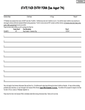 Fillable Online STATE FAIR ENTRY FORM Due August 7th - yankton4hcom Fax ...