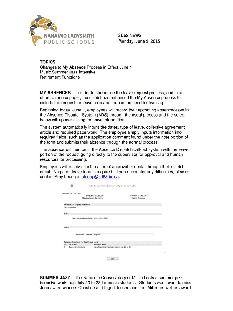 Fillable Online SD68 NEWS Fax Email Print - pdfFiller